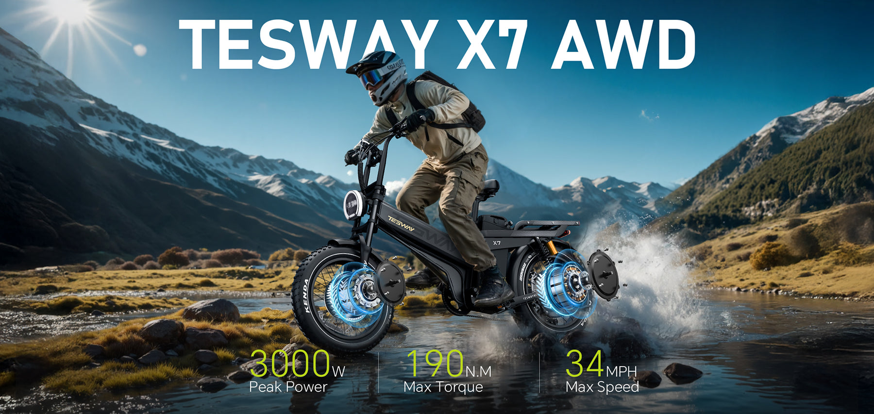 TESWAY Dual Motor 52V 3000W Peak Power 3120WH Long Range Electric Bike ...